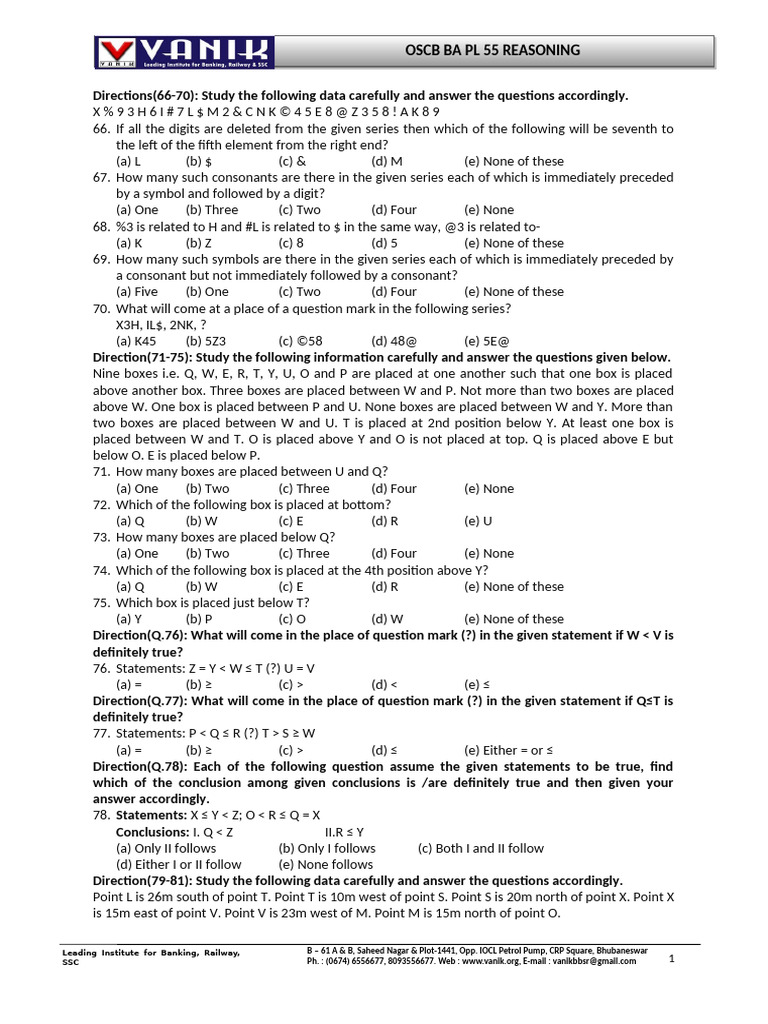 Oscb - (Ba) - Prelim - (Test-55) Reasoning | PDF