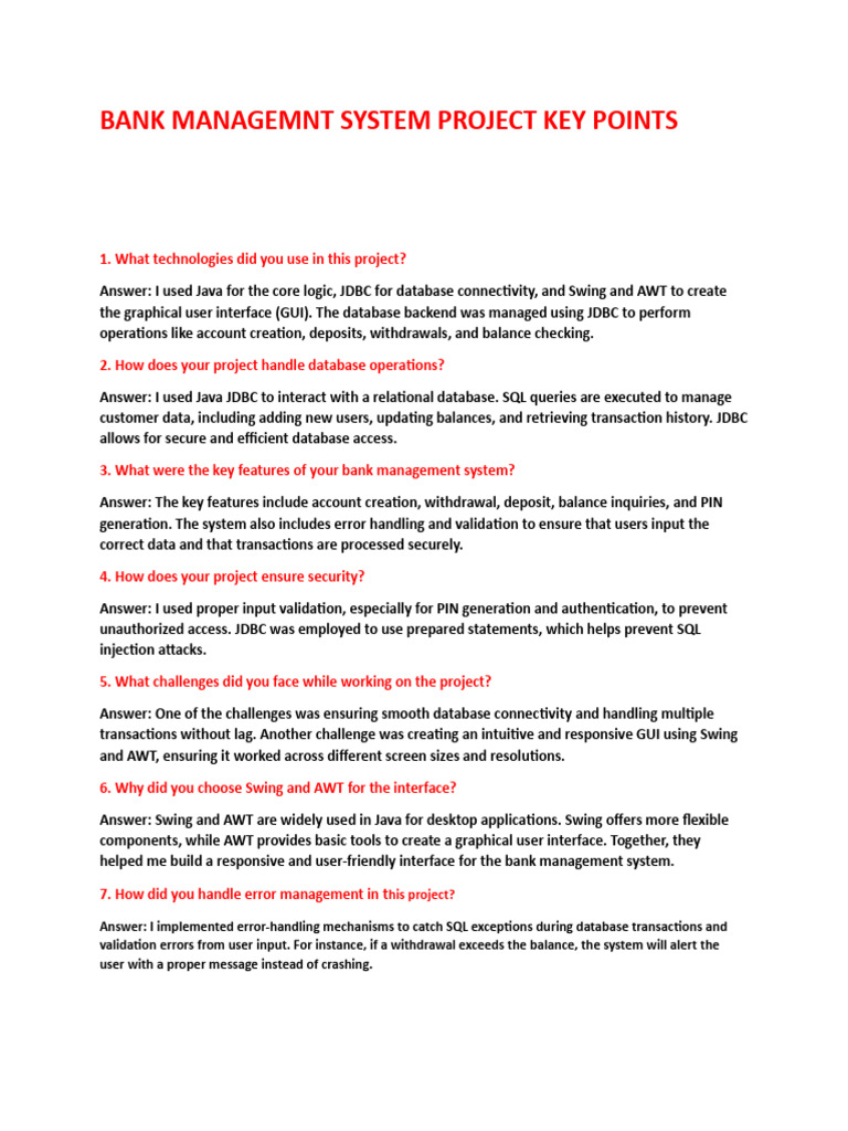 bank management sys project points | PDF