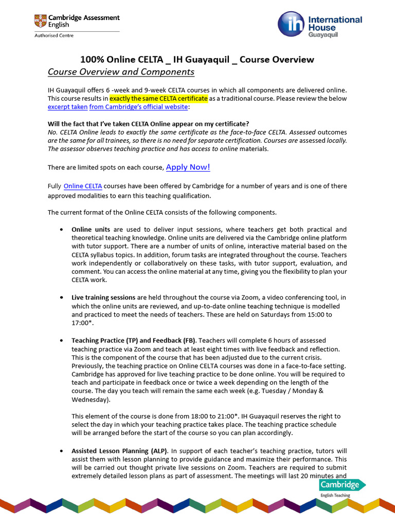 Fully-Online-CELTA_Course-Overview_IH-Guayaquil mdgmwmcm | PDF ...