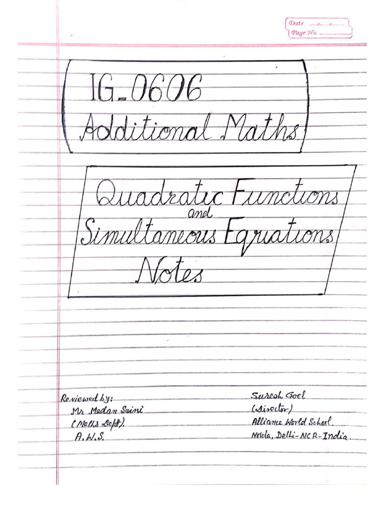 IG 0606 Quadratic Functions and Simultaneous Equations Notes | PDF