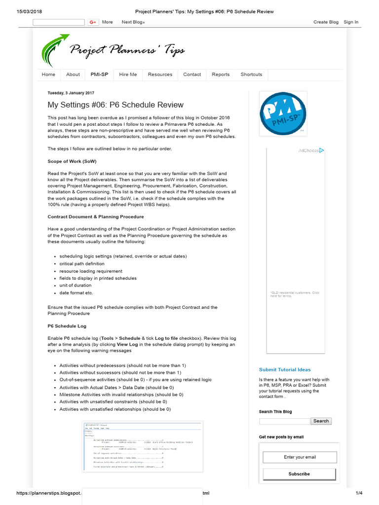 Project Planners' Tips - My Settings #06 - P6 Schedule Review | PDF