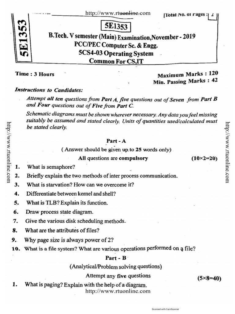 Btech Cs It 5 Sem Operating System 5e1753 Feb 2024 | PDF
