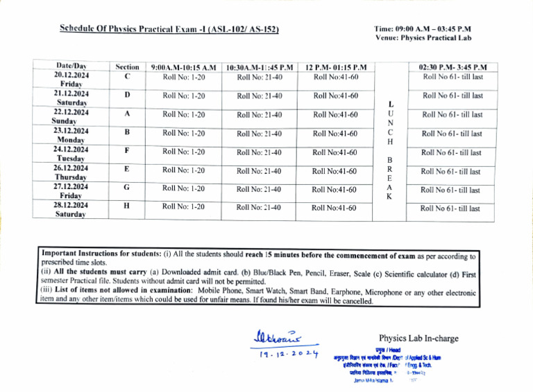 Physics Practical Schedule | PDF
