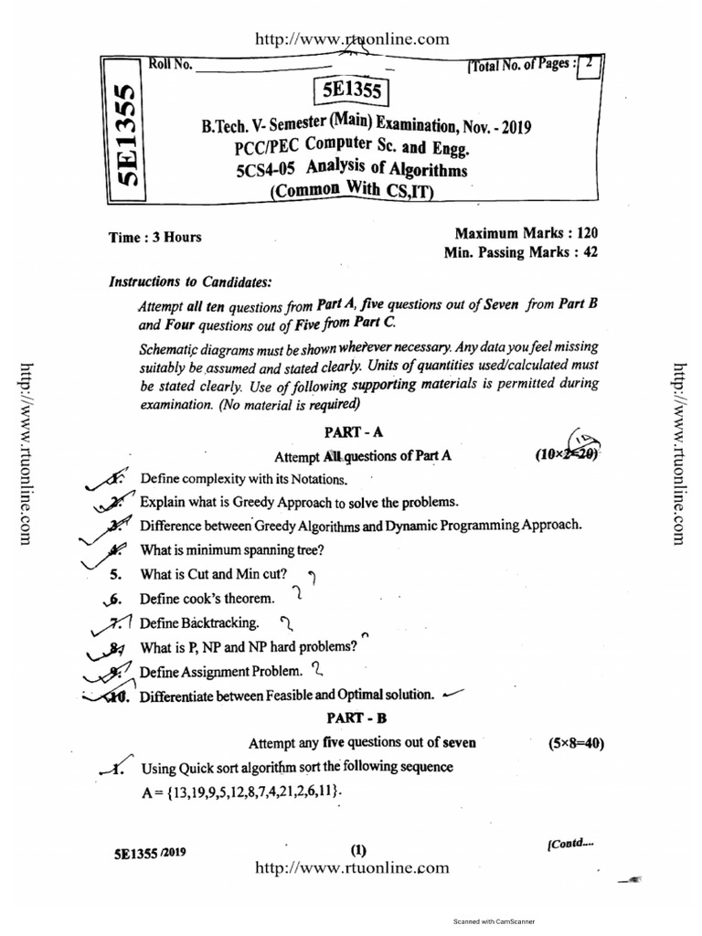btech-cs-it-5-sem-analysis-of-algorithms-5e1355-nov-2019 | PDF