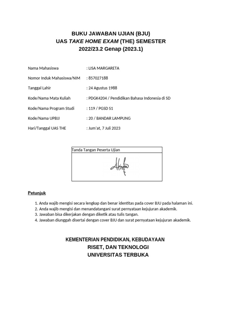 BJU - Lisa Margareta - 857027188 - Pendi. Bahasa Indonesia Di SD | PDF