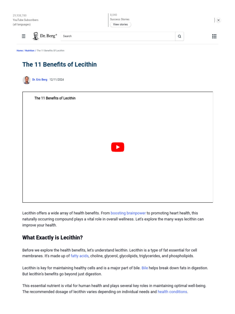 The 11 Benefits of Lecithin _ Healthy Keto™ Dr. Berg | PDF | Cholesterol | Fat