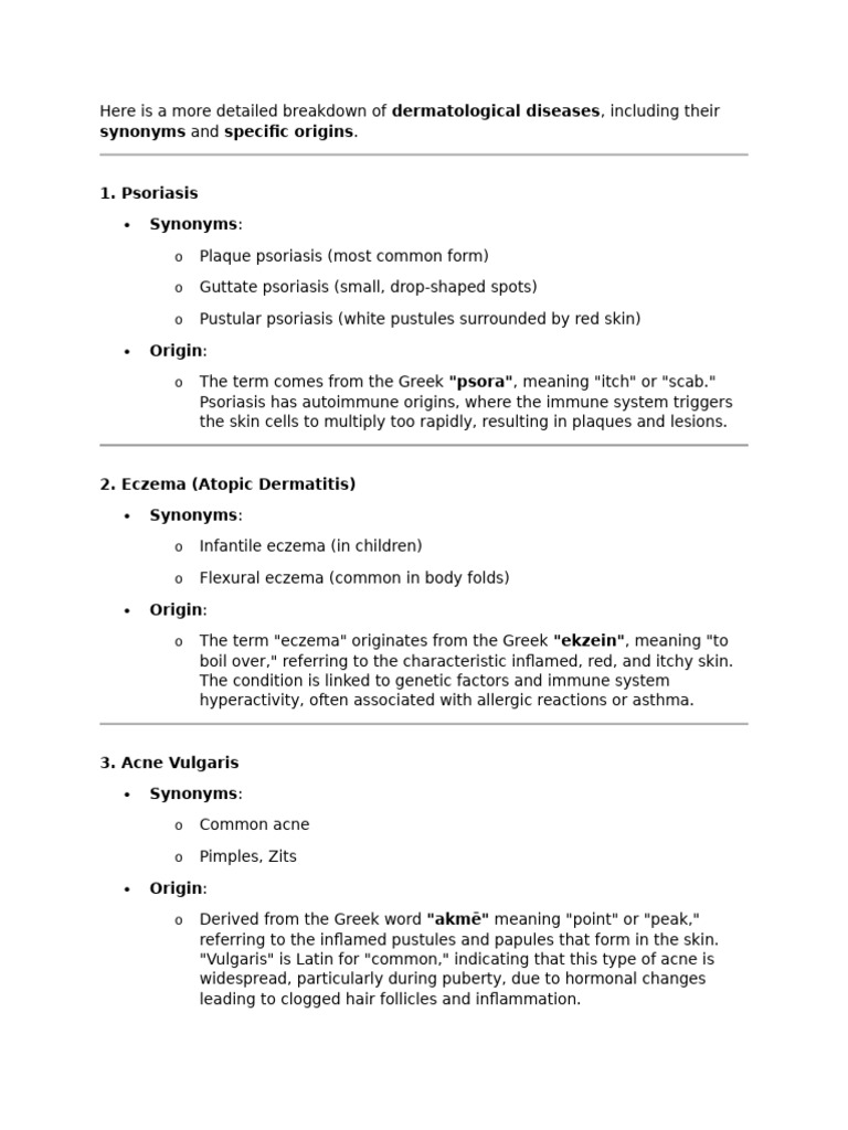 Detailed breakdown of dermatological diseases | PDF | Dermatitis ...