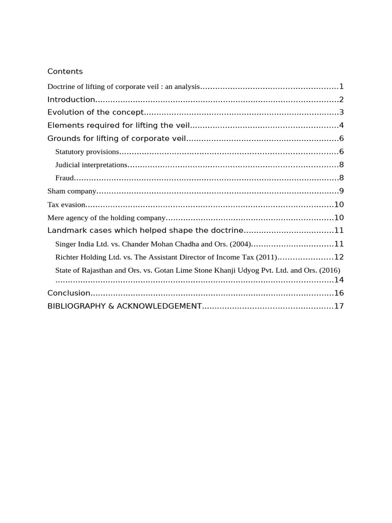 Doctrine of Lifting of Corporate Veil | PDF | Piercing The Corporate ...