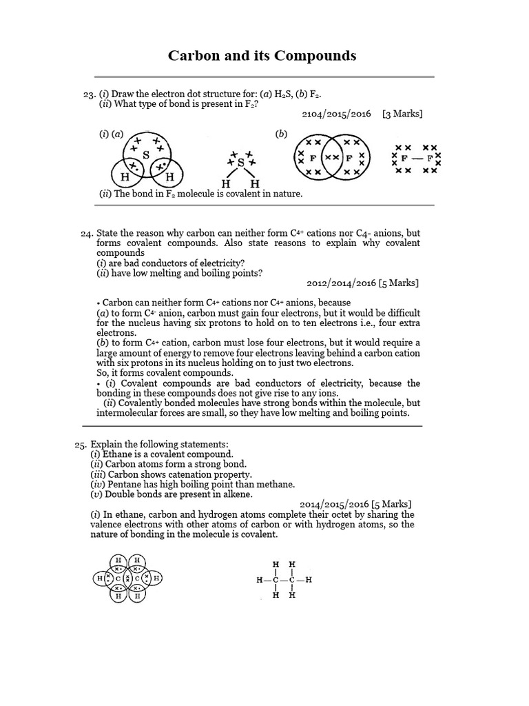 Carbon and Compounds Most Repeated Questions Class 10 | PDF | Chemical ...