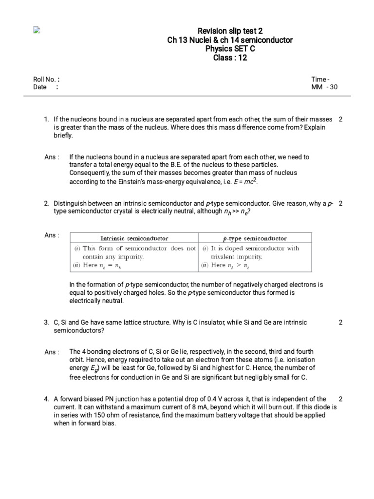 Revision slip test 2 SET C answer | PDF | Atomic Nucleus | Nuclear Force