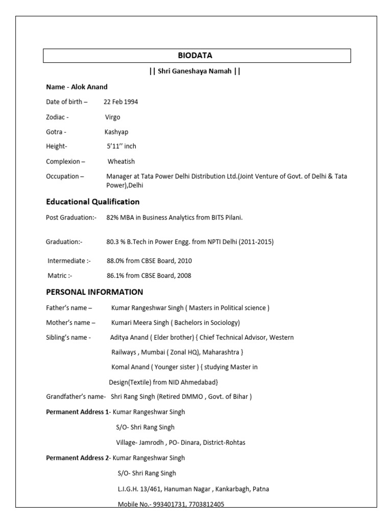 _BIODATA - Alok Anand | PDF