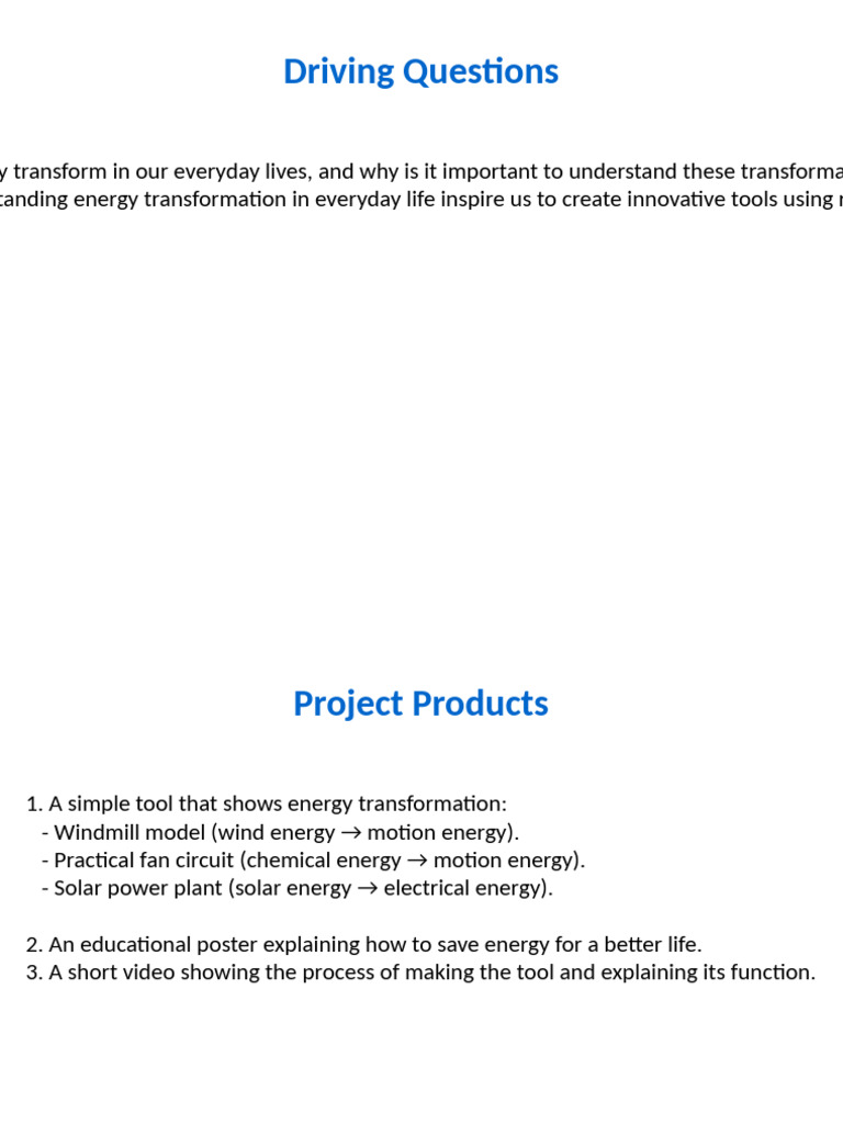 Energy Transformation Project With Driving Question Products | PDF ...