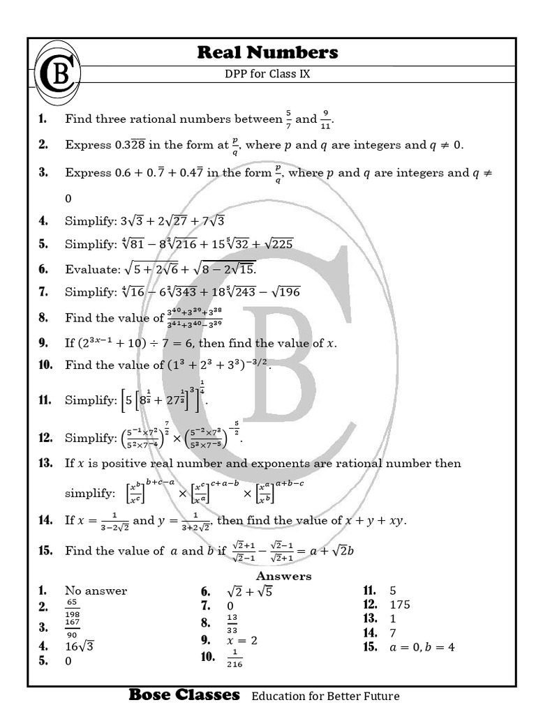1.1 DPP Real Numbers (Class IX) | PDF | Mathematical Objects ...