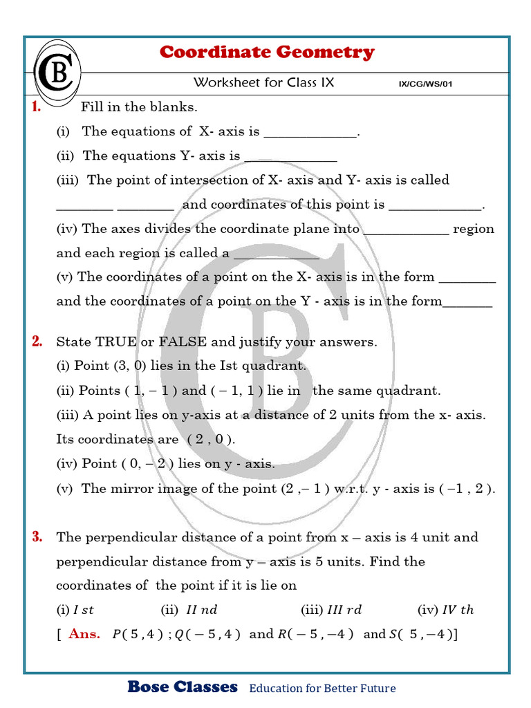 (IX-CG-WS-01) (24-25) Coordinate Geometry | PDF | Cartesian Coordinate ...