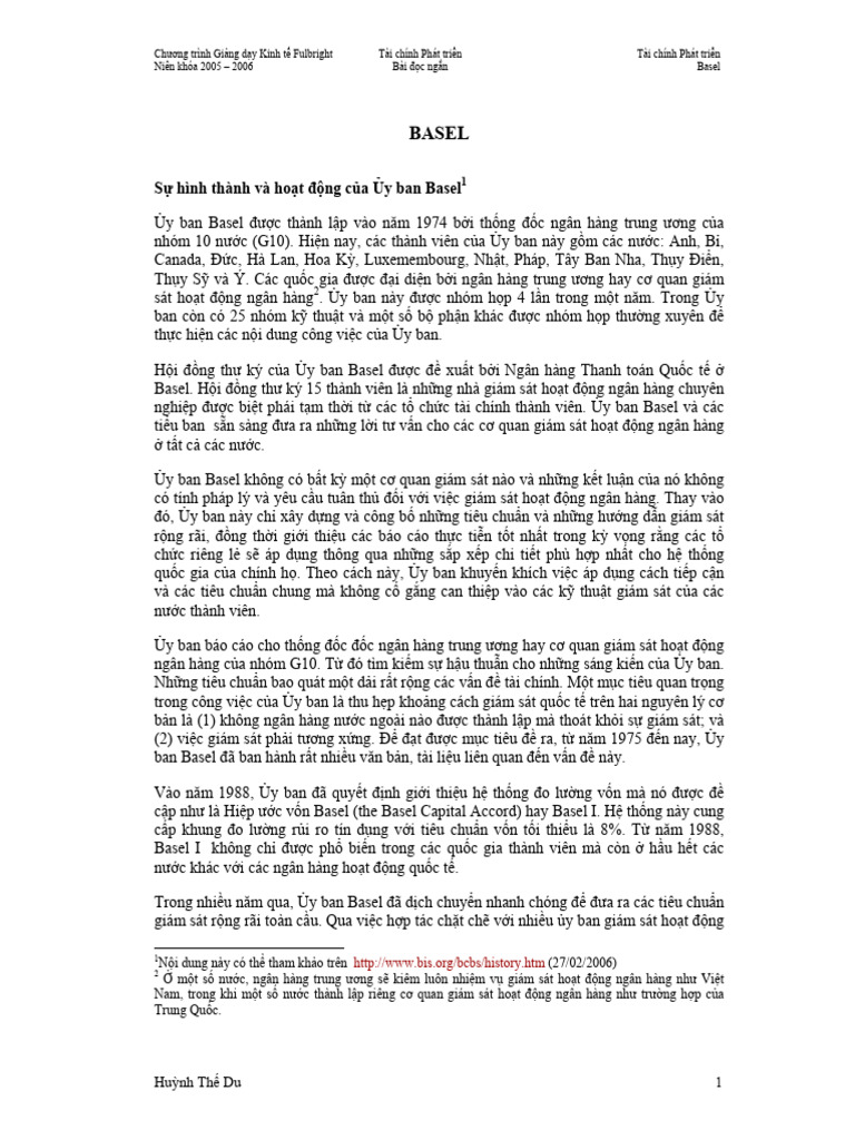 Su Hinh Thanh Va Hoat Dong Cua BASEL | PDF