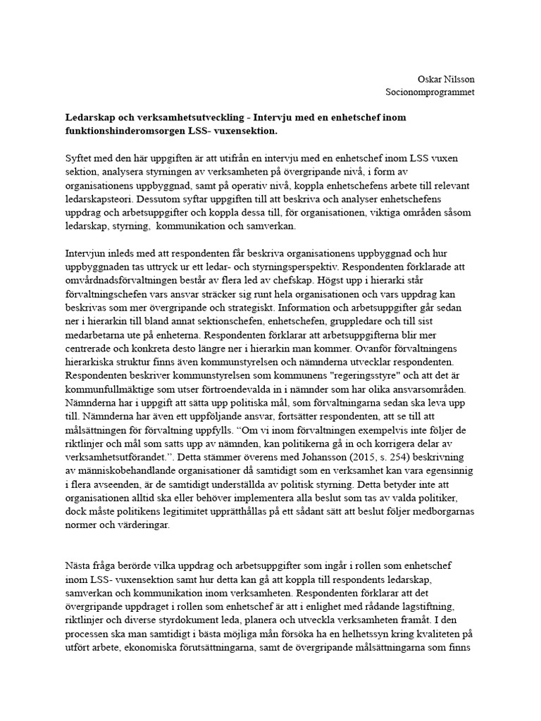 Organisation Och Ledarskap, Intervju | PDF