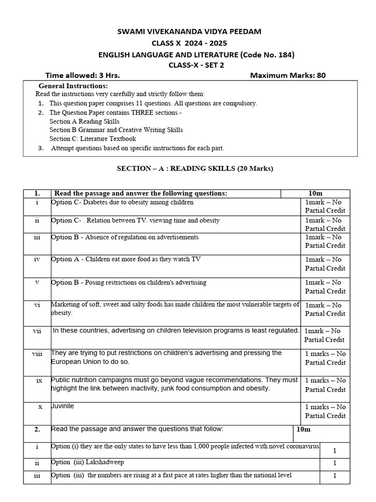 Moderated Final Answer Key Set - 2 Grade X | PDF
