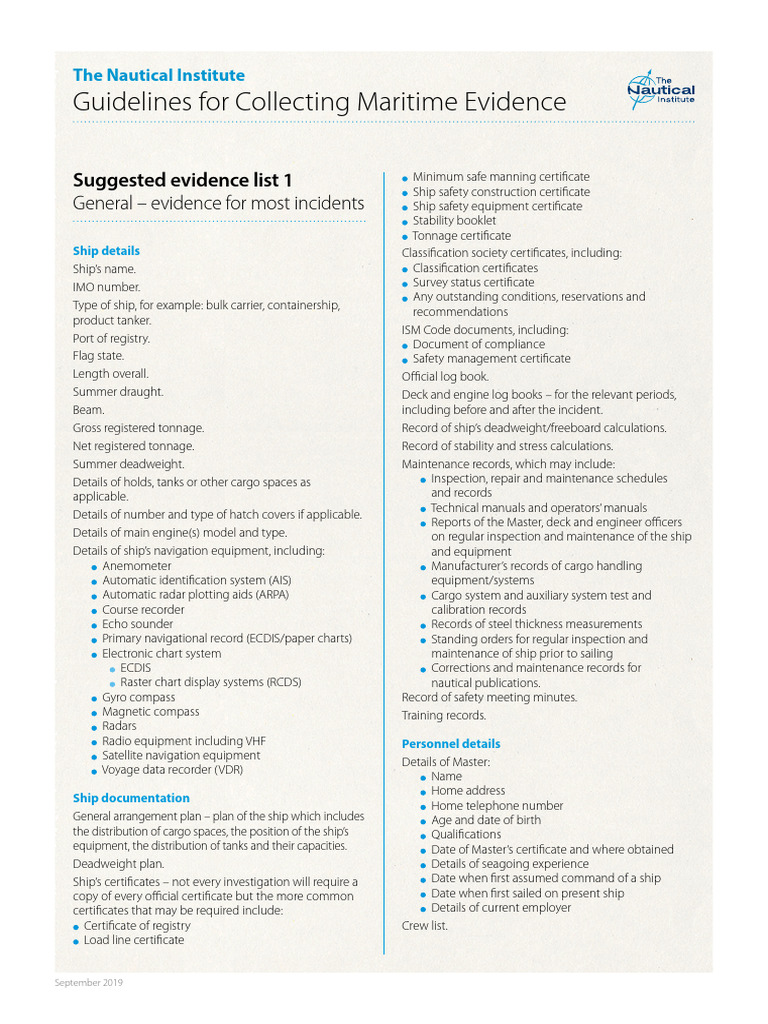 Maritime Evidence Collection Guidelines | PDF | Cargo | Ships