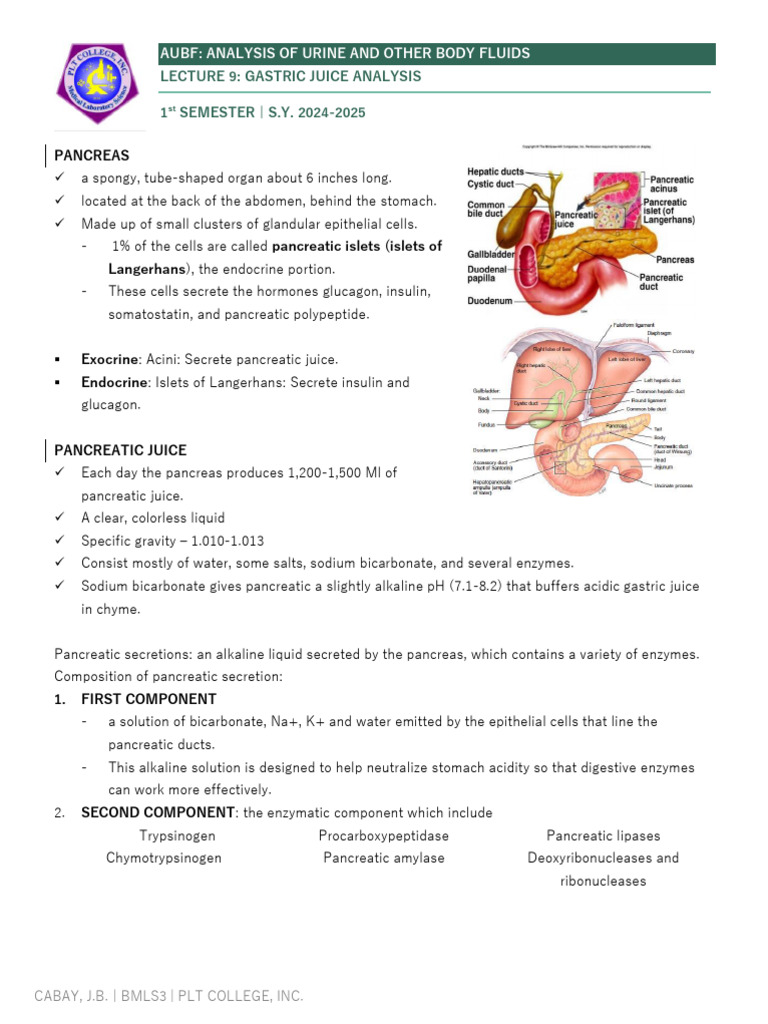 Lecture 9 Gastric Juice Analysis | PDF | Pancreas | Digestion