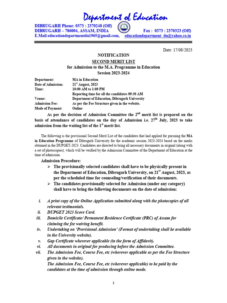 Second-Merit-List-for-admission-into-the-M.A.-Programme-in-Education ...