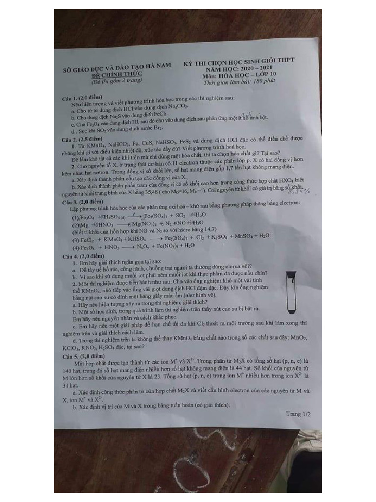 127. De HSG 10 Ha Nam nam 2020 - 2021 | PDF