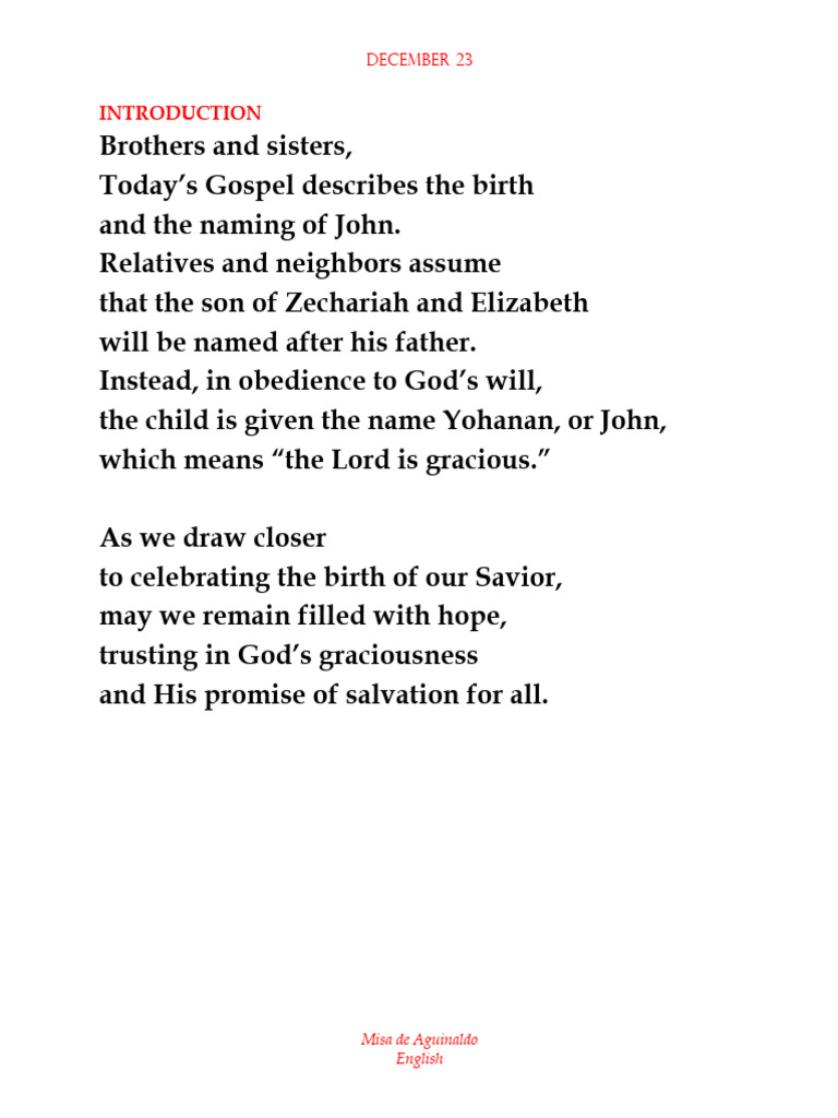 Dec 23 Mass Reading | PDF | Jesus | Prayer