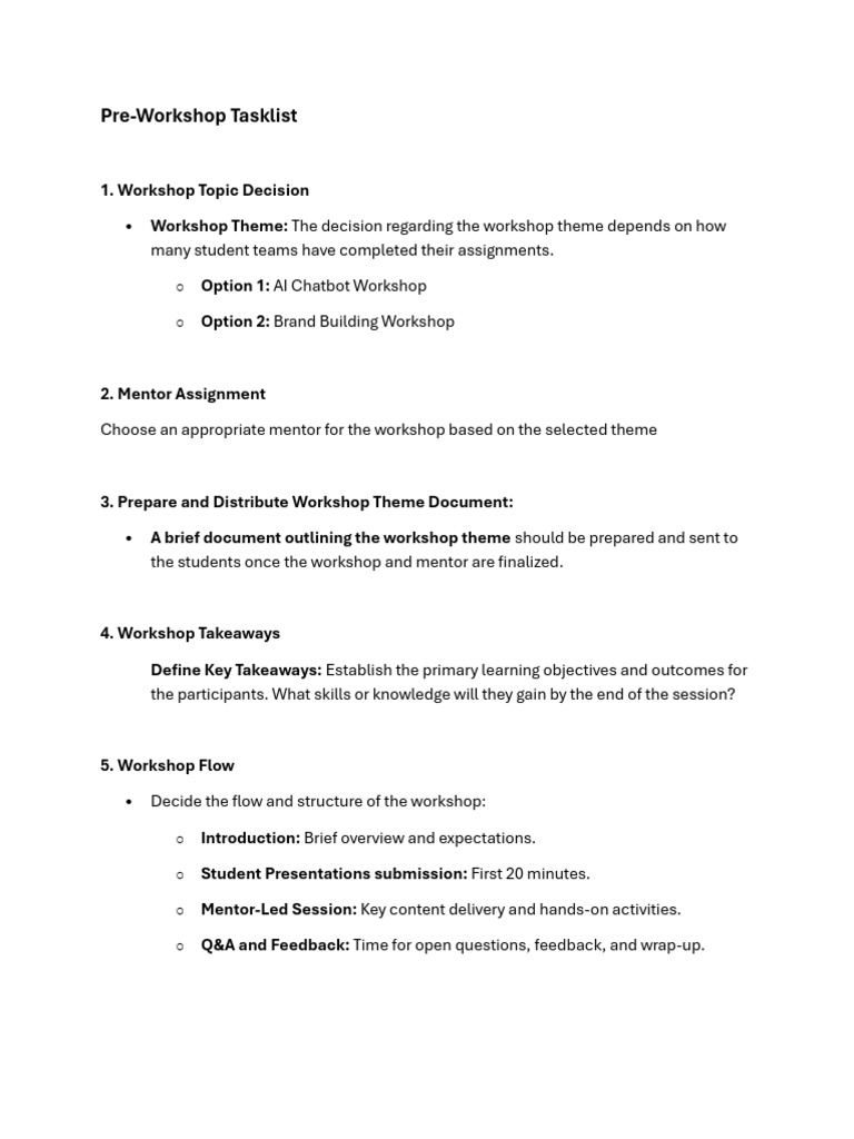 Pre Workshop | PDF