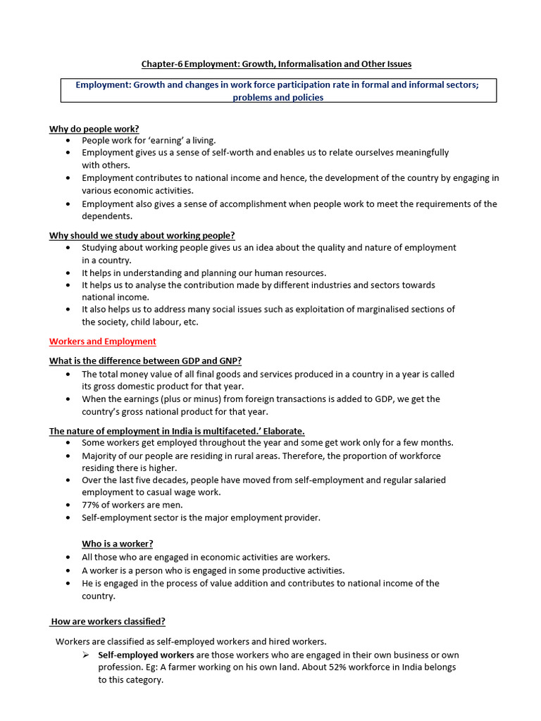 Ind - Eco.Dev Chapter-6 Employment | PDF | Unemployment | Workforce