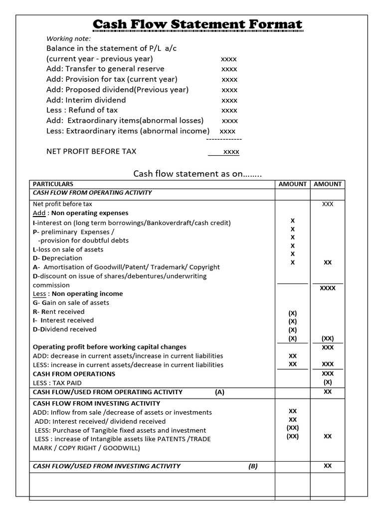 Cash Flow Statement Format 2023 | PDF | Cash Flow Statement | Depreciation