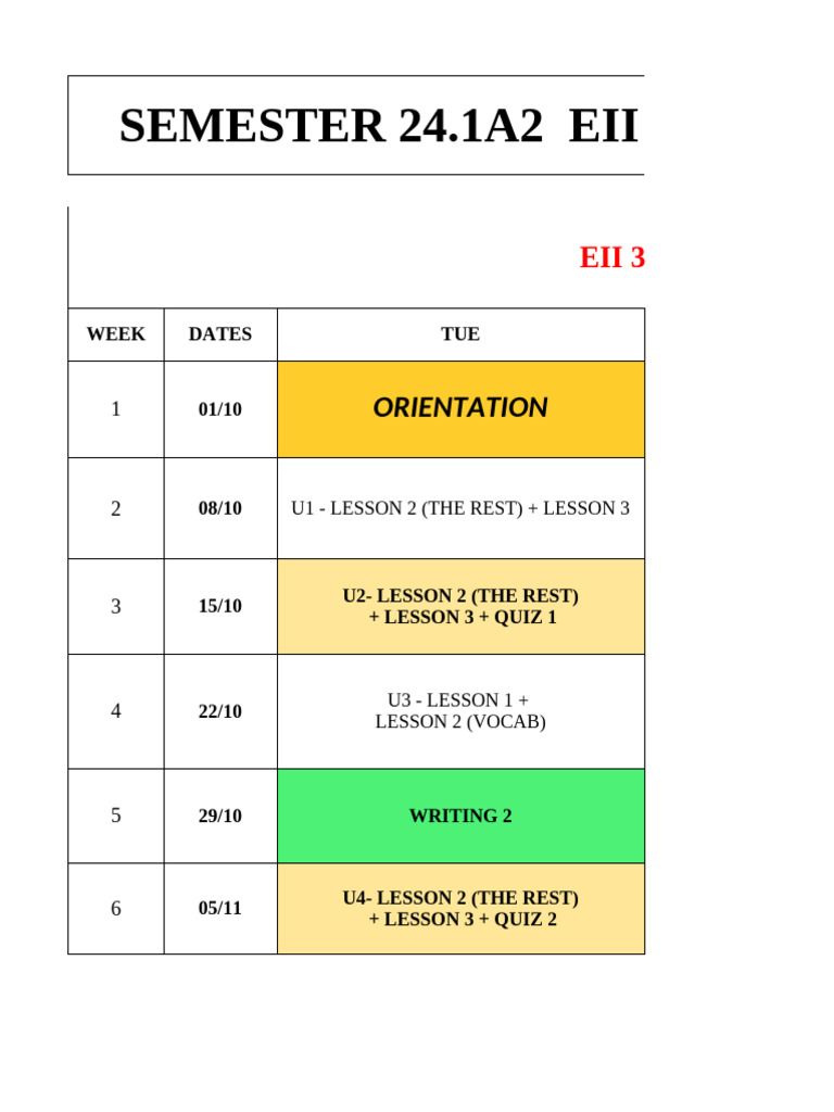 EII 3 Semester Schedule 2024-2025 | PDF | Vocabulary | Linguistics