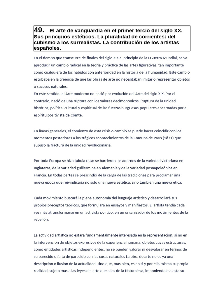 49. El arte de vanguardia en el primer tercio del siglo XX. | PDF ...