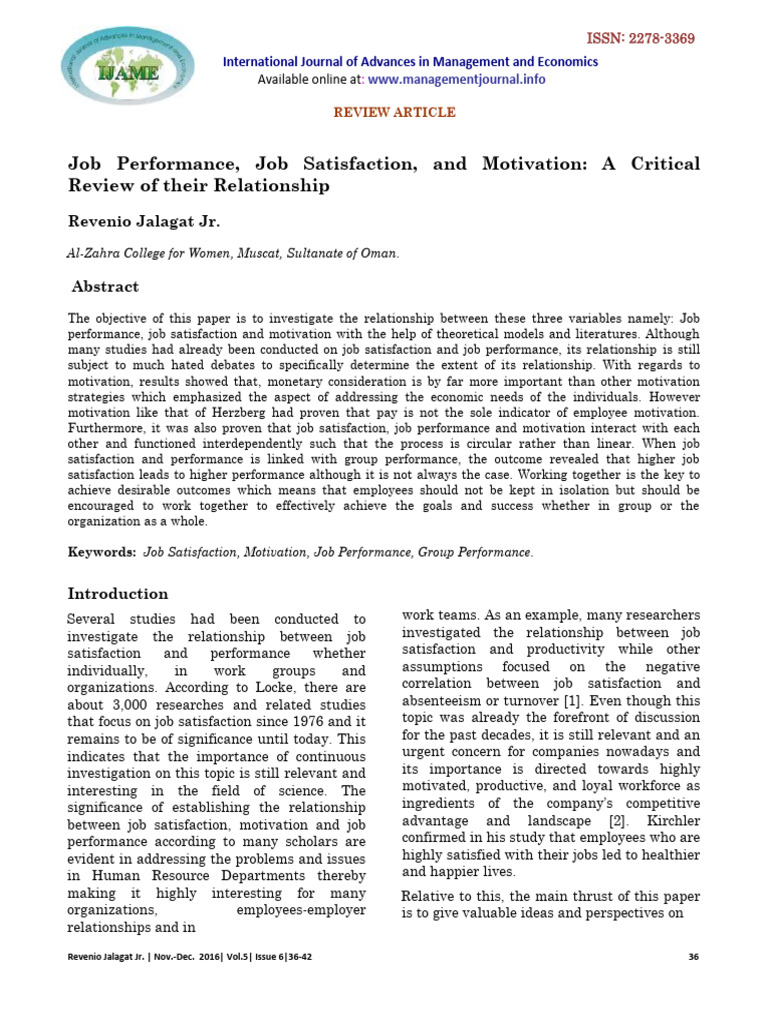 Job Performance and Satisfaction Review | PDF | Job Satisfaction ...