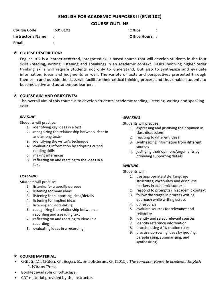 ENG 102 Course Outline and Syllabus | PDF | Critical Thinking | Cognition