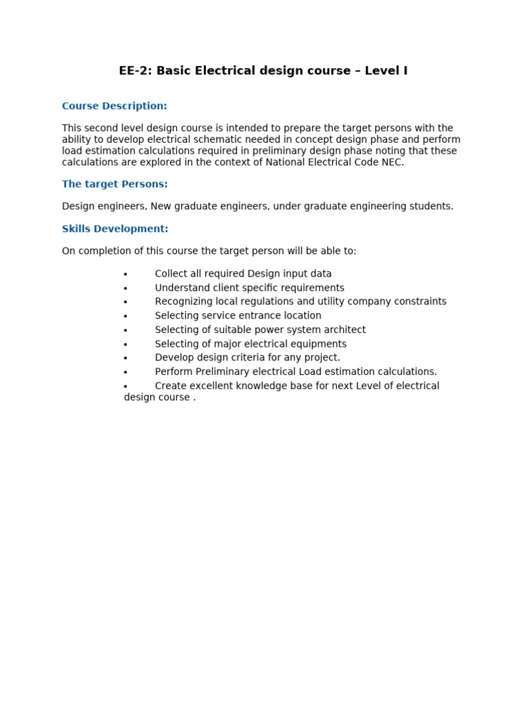 EE-2 Basic Electrical Design Course - Level I | PDF | Electrical ...