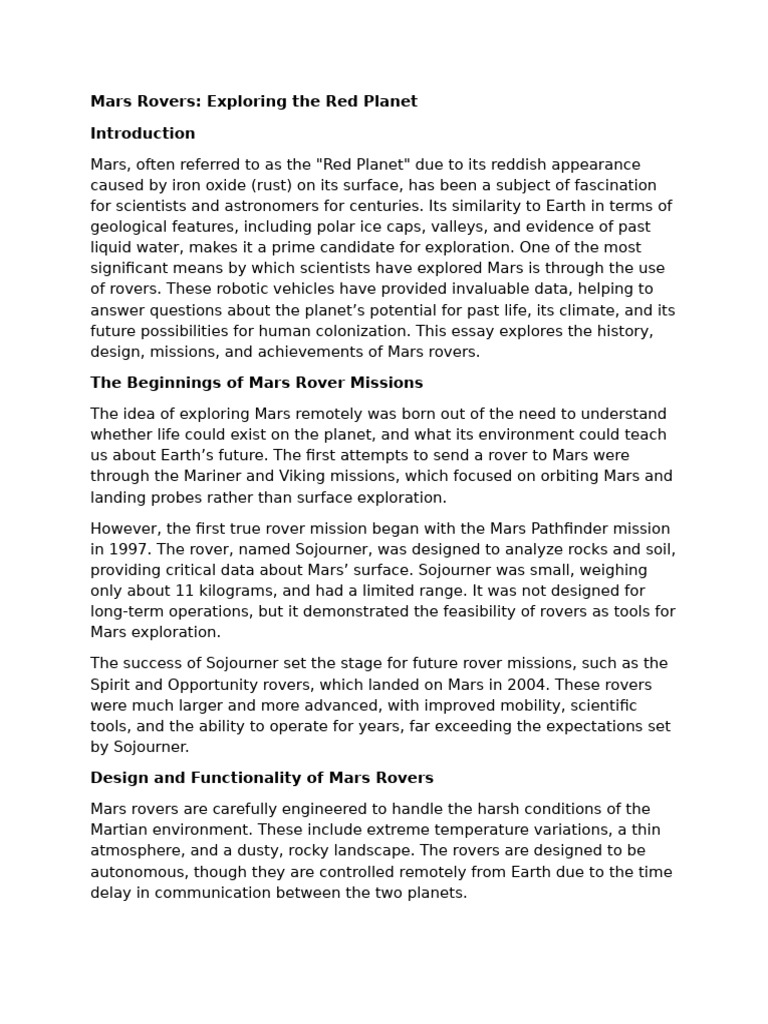 Mars Rovers Exploring The Red Planet | PDF | Mars | Rover (Space ...