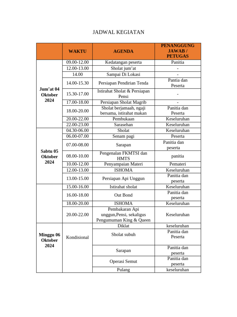 Jadwal Kegiatan | PDF