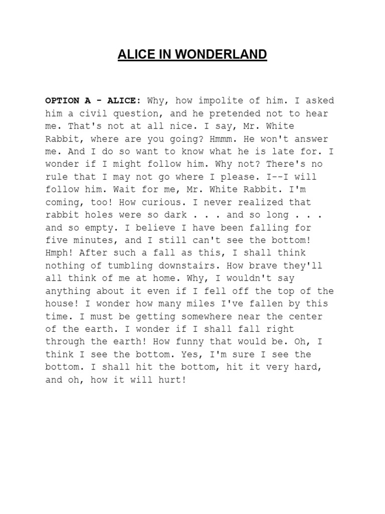 Monologue Alice in Wonderland | PDF