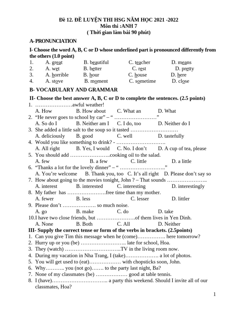 De thi chon HSG 1 | PDF | Easter