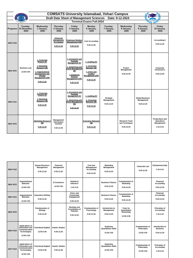 Draft Date Sheet-FA24 | PDF | Analysis | Linguistics