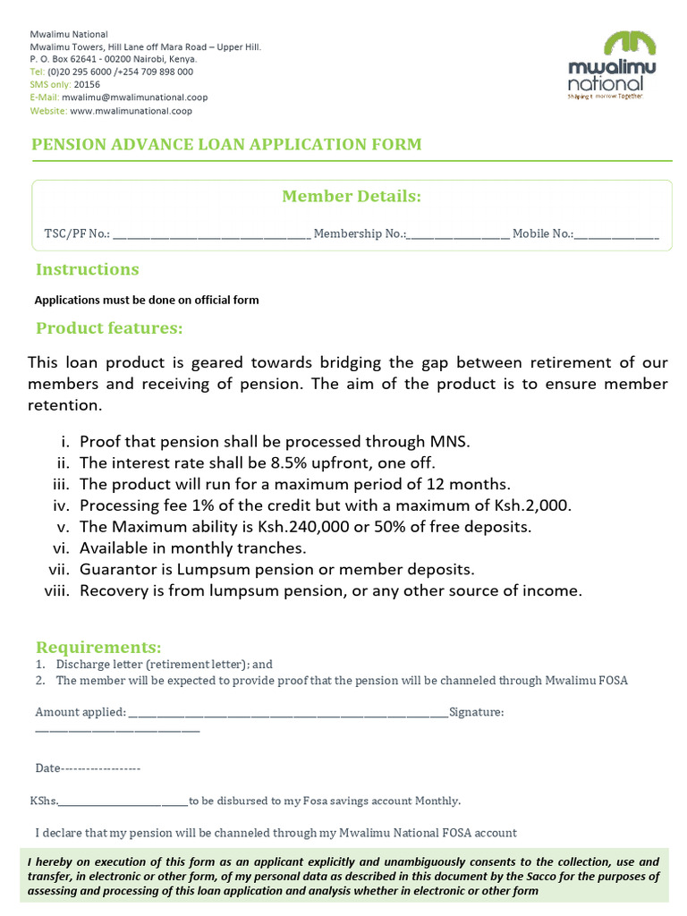 Pension Advance Loan Application Form | PDF | Money | Financial Services