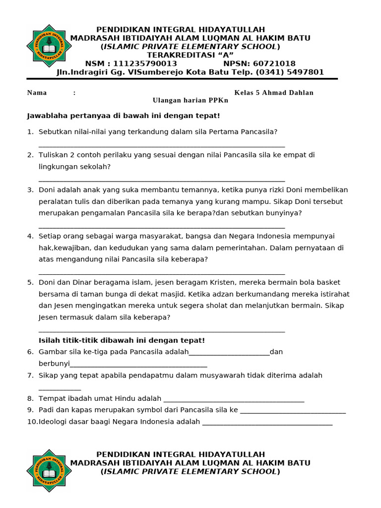 Bin dan pkn UH | PDF