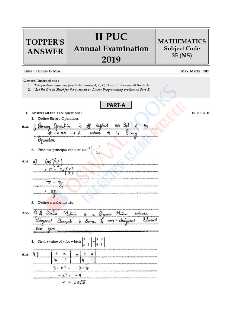 Oswaal II PUC Karnataka Mathematics Toppers Answer 2019 | PDF | Area | Function (Mathematics)