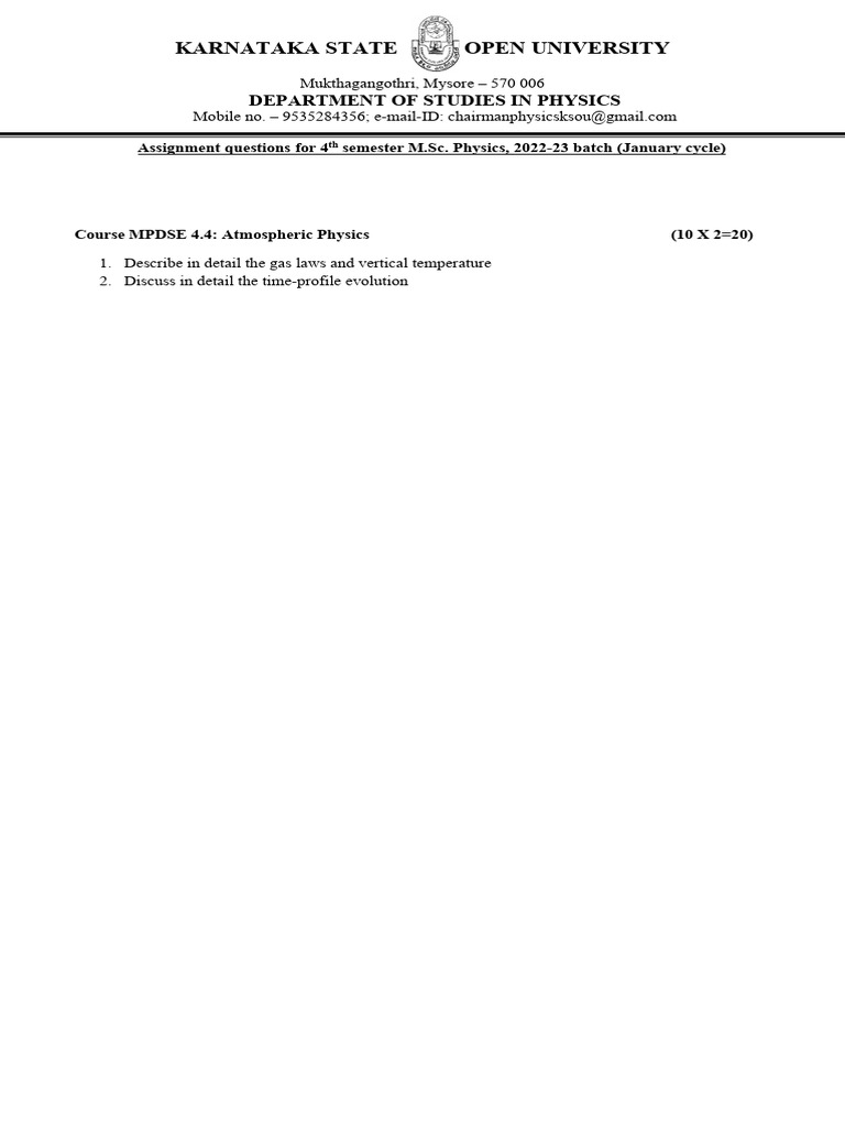 M.Sc. Physics 4th Sem Assignments | PDF