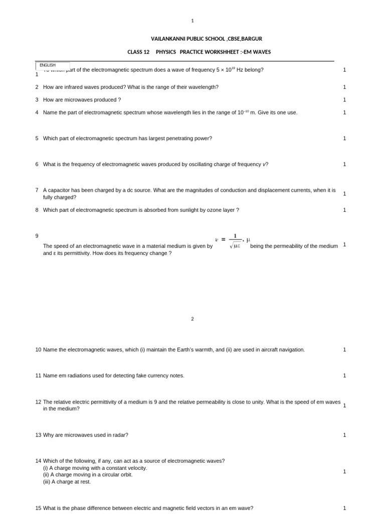 Physics Em Waves Q Pdf Electromagnetic Radiation Waves