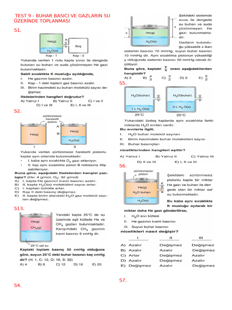 t9 - Buhar Basici Ve Gazlarin Su Üzeri̇nde Toplanmasi | PDF