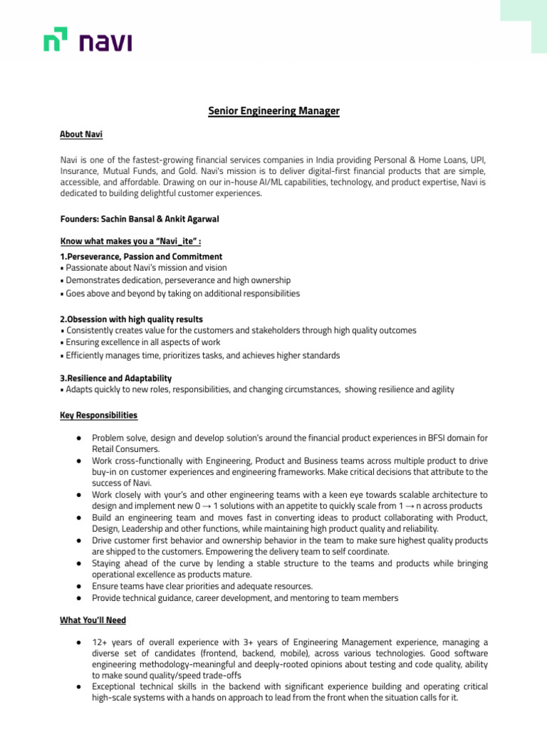 Senior Engineering Manager Role | PDF | Computing | Business