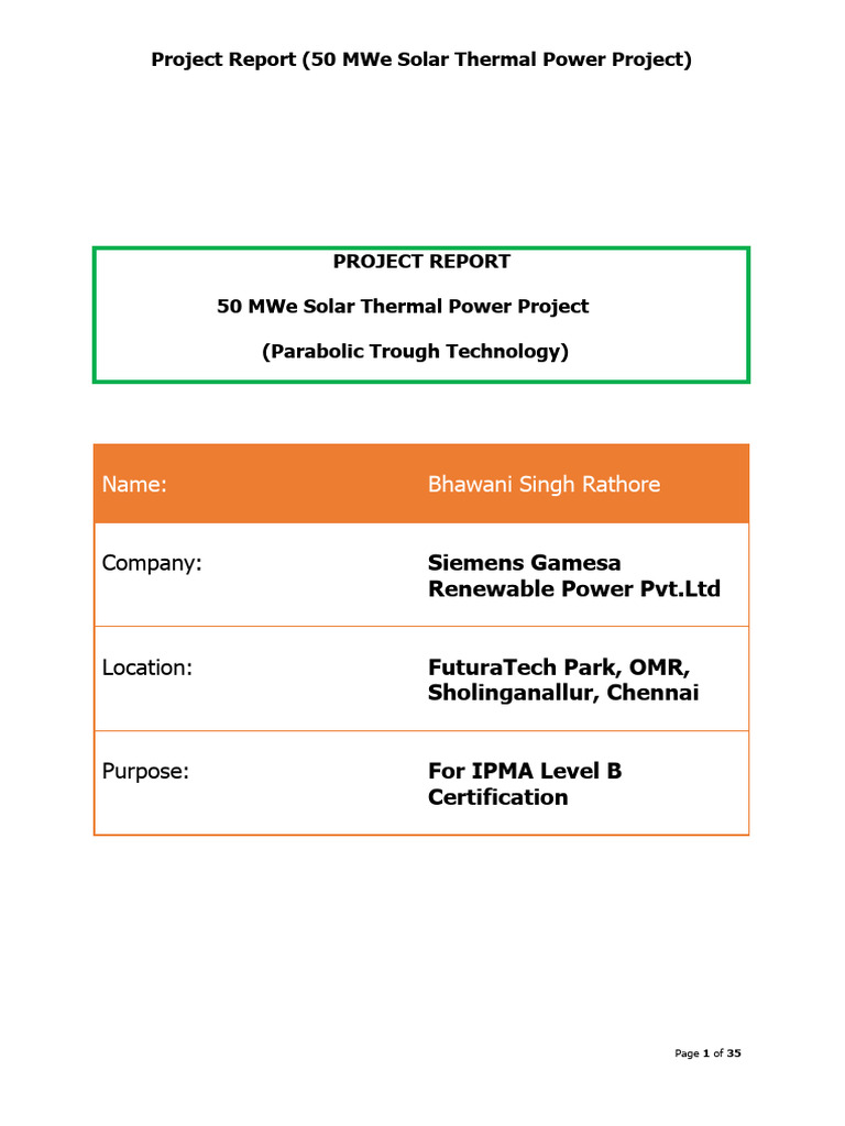 Project Report-50 MW CSP | PDF | Solar Power | Solar Energy