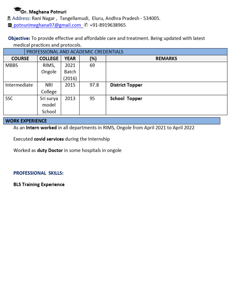 Dr. Meghana Potnuri: Medical Profile | PDF