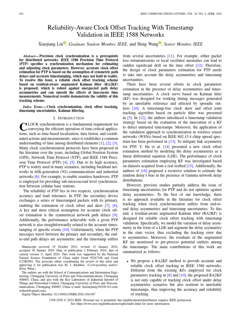 Reliability-Aware Clock Offset Tracking With Timestamp Validation in ...