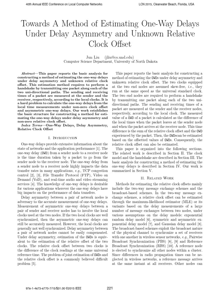 Liu - 2015 - Towards A Method of Estimating One-Way Delays Unde | PDF ...